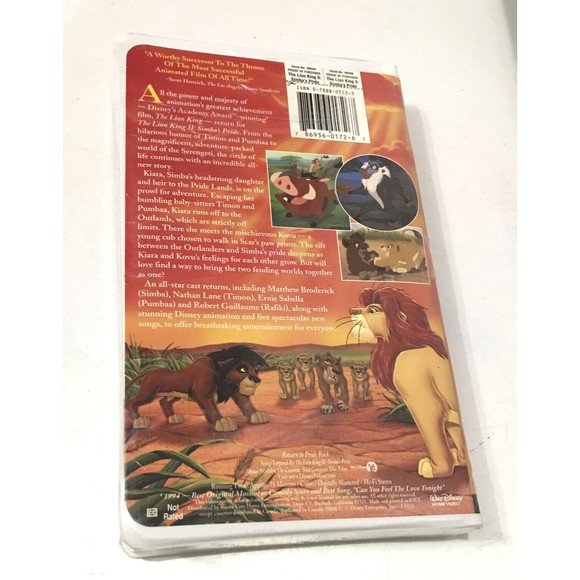 Disney | Media | The Lion King 2 Simbas Pride Vhs Video Tape Disney 884 ...
